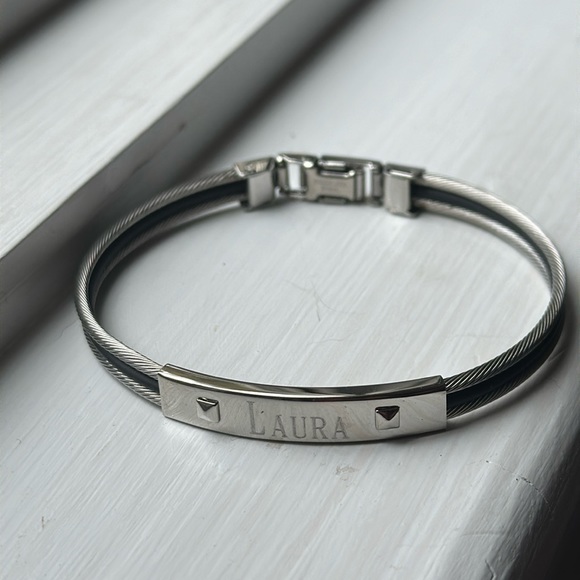 Laura | Jewelry | Laura Black Rubber Stainless Steel Id Bracelet Punk ...